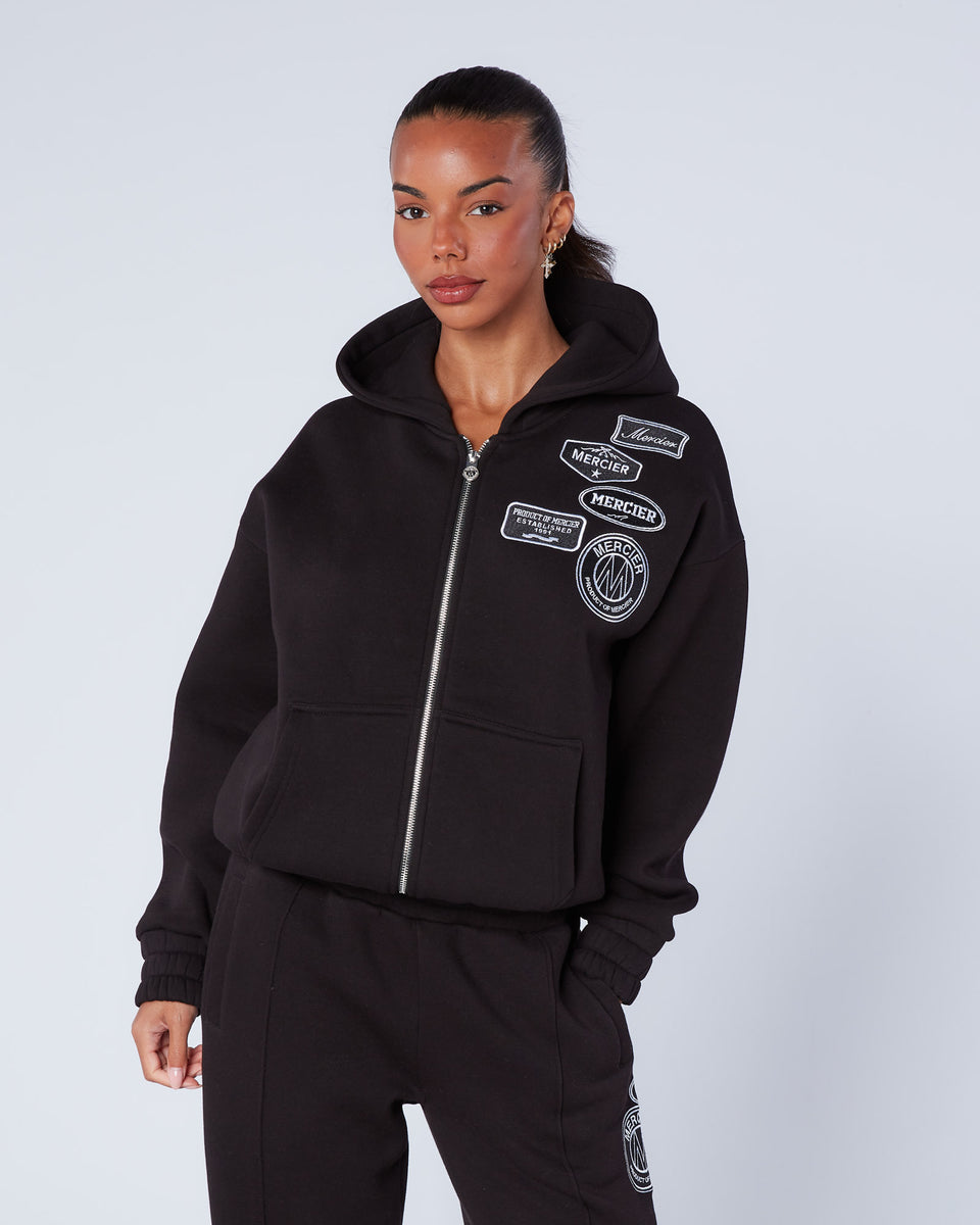 Mercier Women's Mono Badge Balloon Zip Hoodie Black – MERCIER