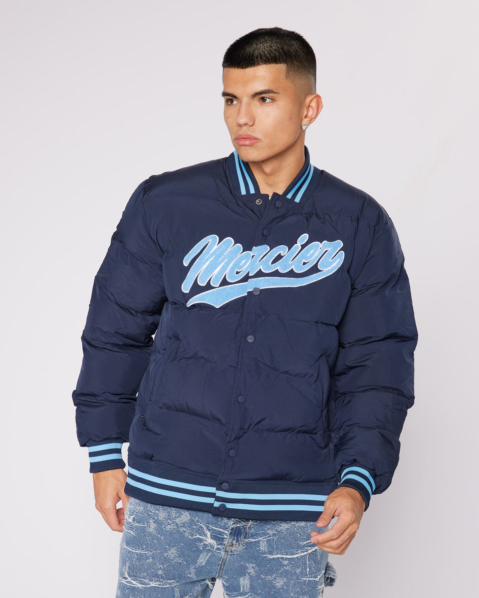 Navy Chester Puffer Mercier Varsity Jacket – MERCIER