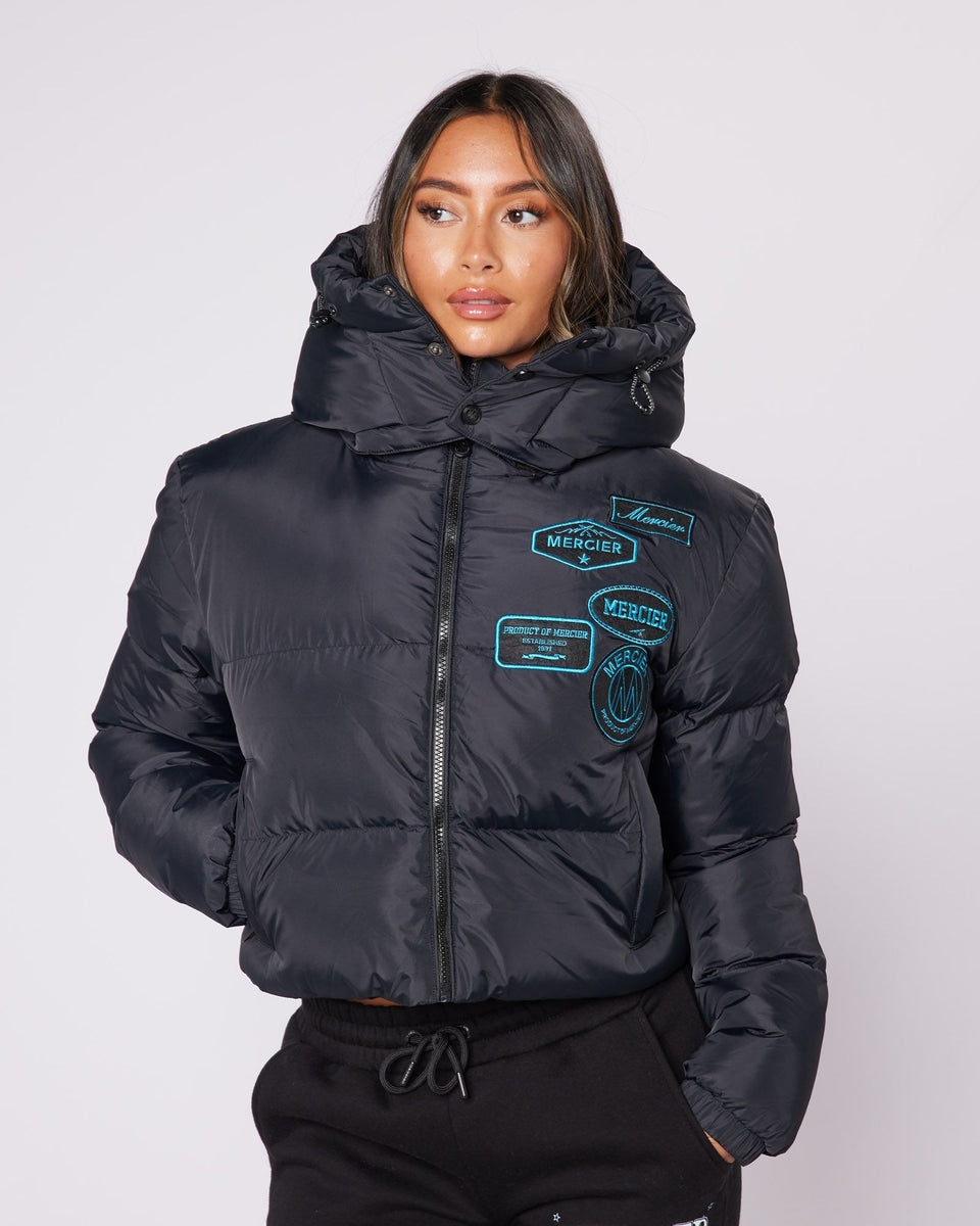 Mercier Women's Cropped Puffer Jacket - Black/Aqua | Women's Jackets ...